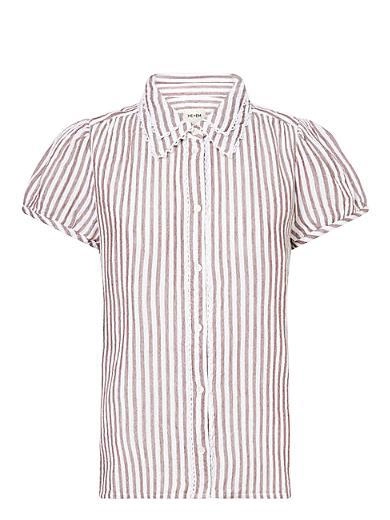 ME+EM Striped Cap Sleeve Cotton Blouse - Soft White/pecan Bro
