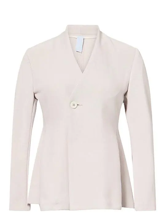 CFCL Milan Collarless Flared Knitted Jacket - Linen Beige