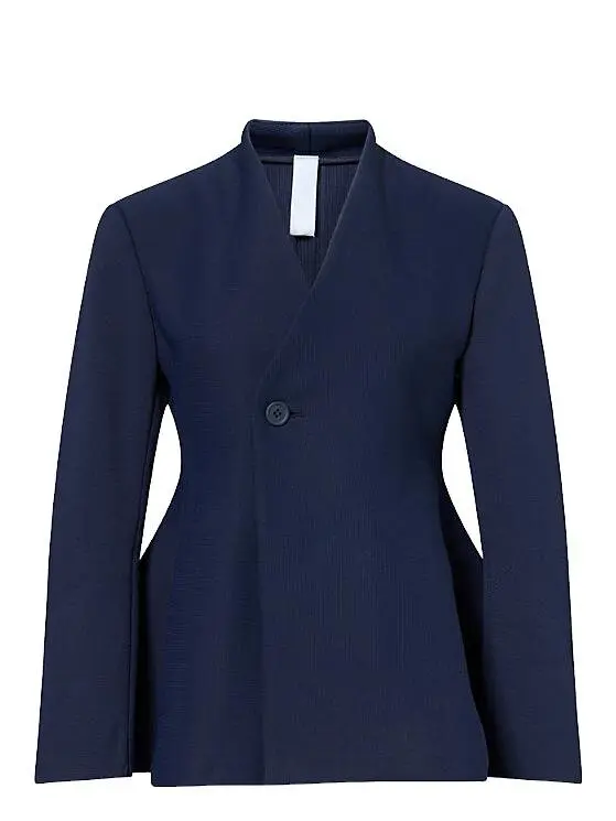 CFCL Milan Collarless Flared Knitted Jacket - Navy