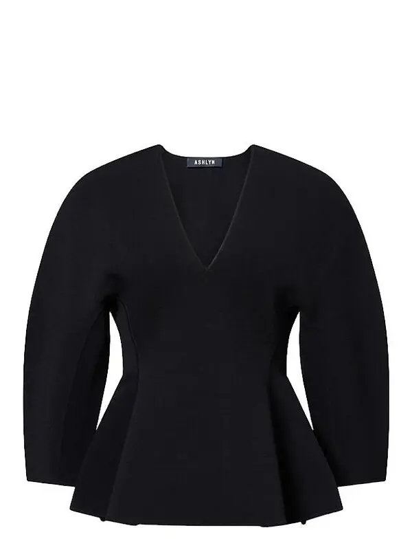 ASHLYN William V-neck Knitted Top - Black