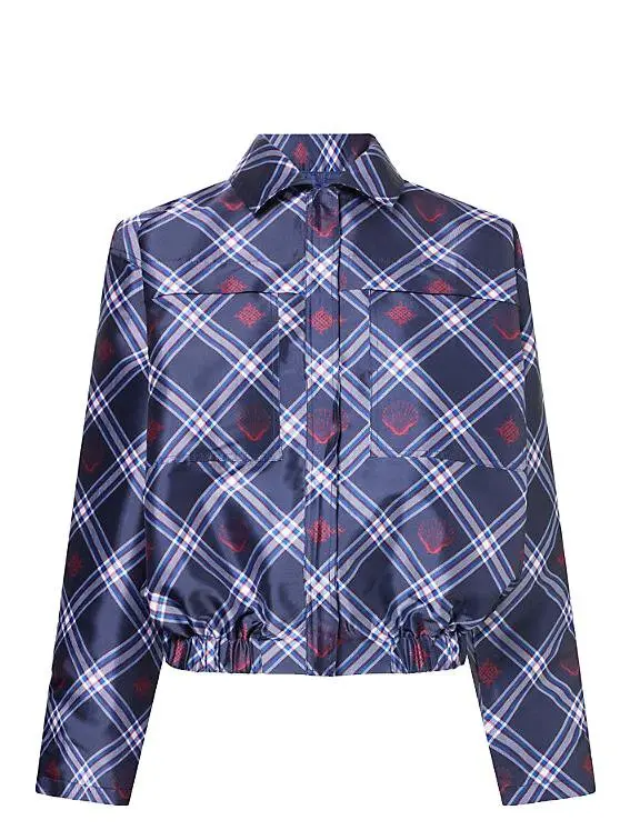 ARAM Checked Brand-print Shell Bomber Jacket - Blue