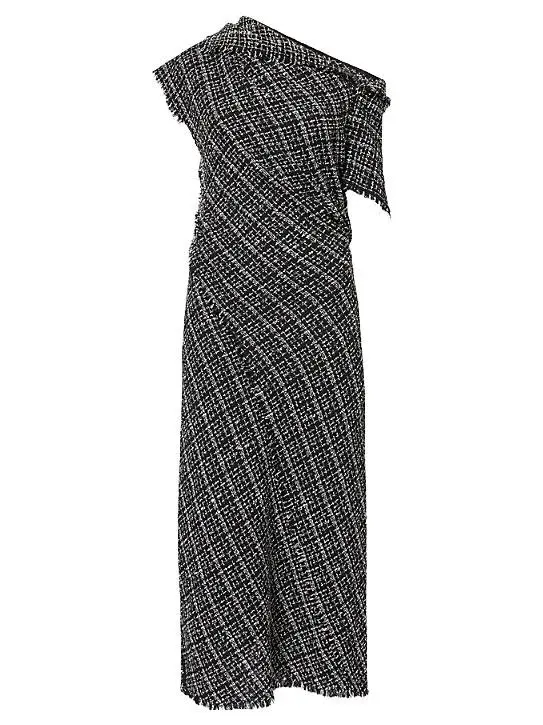 Erdem Asymmetrical Checked Cotton-blend Maxi Dress - Black-white
