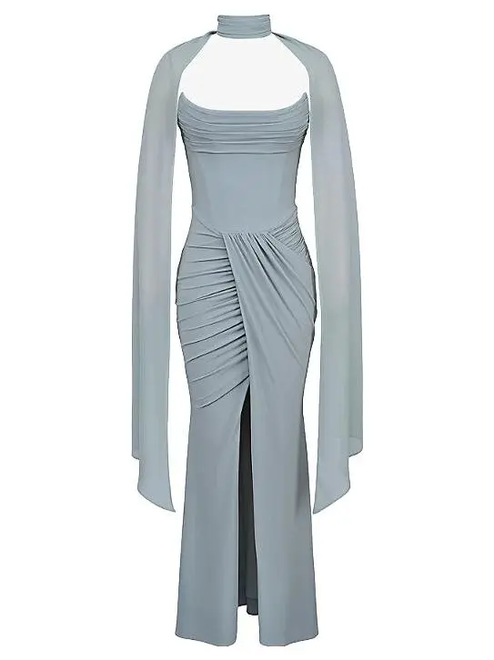 House Of Cb Portia Maxi Dress With Detachable Cape - Jade