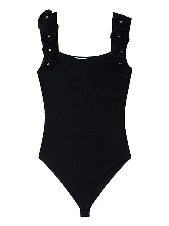 Sandro Floral-embellished Knitted Bodysuit - Black