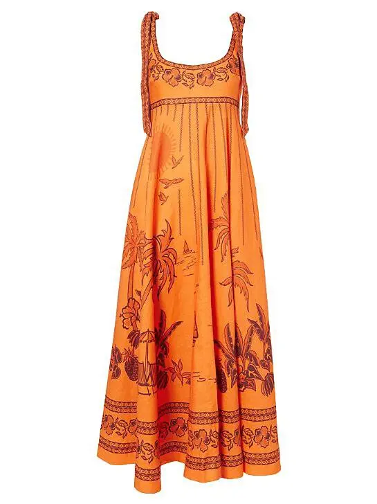 ALEMAIS Printed Cotton Sundress - Orange