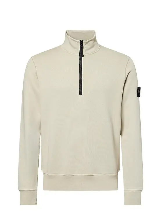 Stone Island Logo-patch Half-zip Cotton Sweatshirt - Sand