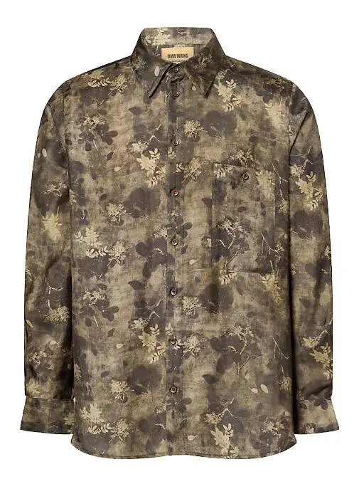 UMA WANG Tab Floral-pattern Woven Shirt - Green/grey