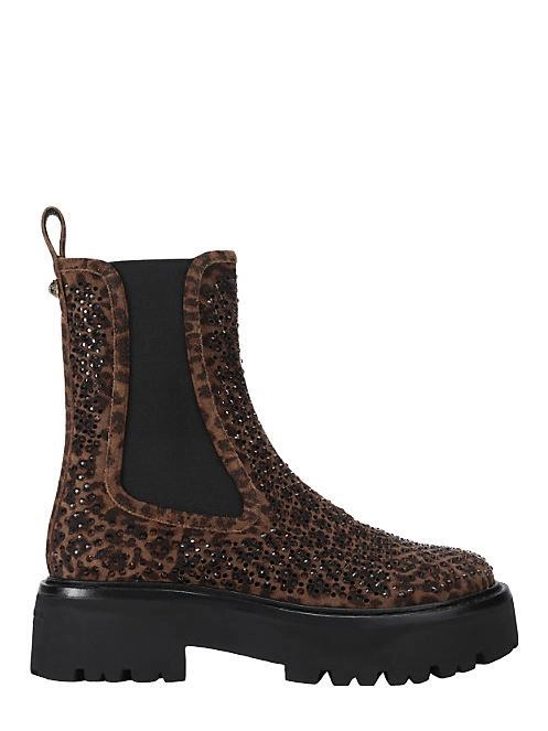 Kurt Geiger Leopard-print Suede Embellished Ankle Boots - Brown/oth