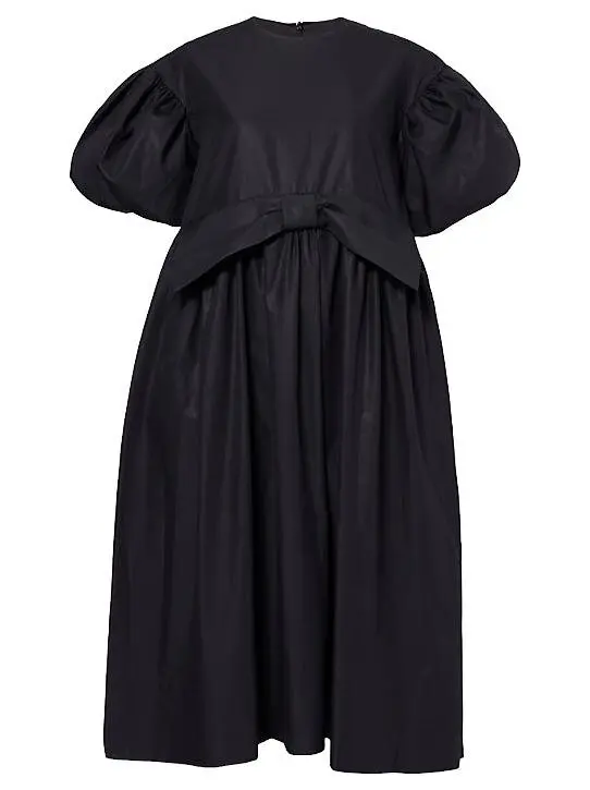 Simone Rocha Puff Sleeve Gathered Bow Cotton Midi Dress - Black