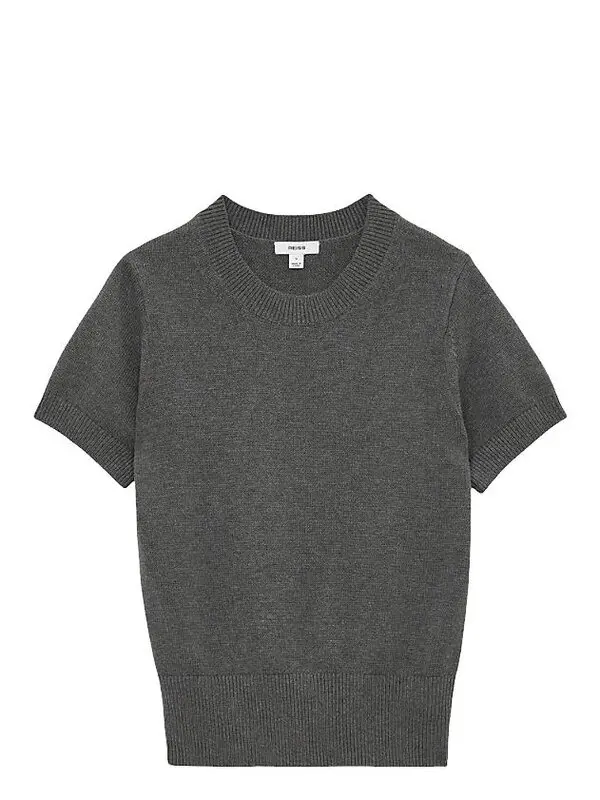 REISS Rita Short-sleeved Wool And Cotton Top - Grey