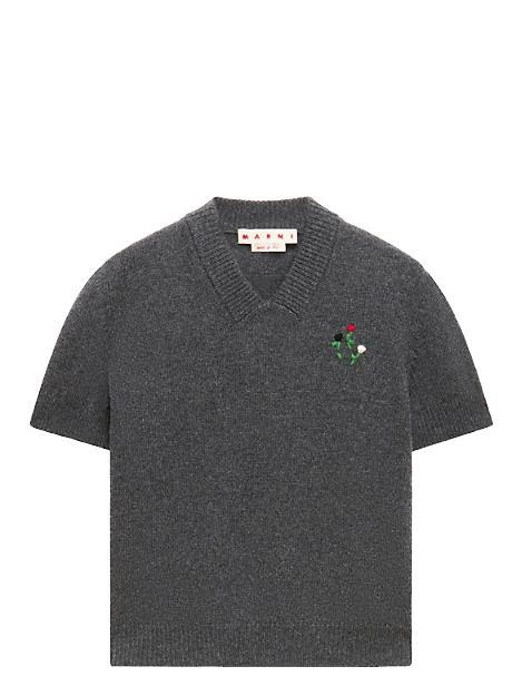 Marni Flower-embroidered Short-sleeve Wool And Cashmere-blend Jumper - Fln60