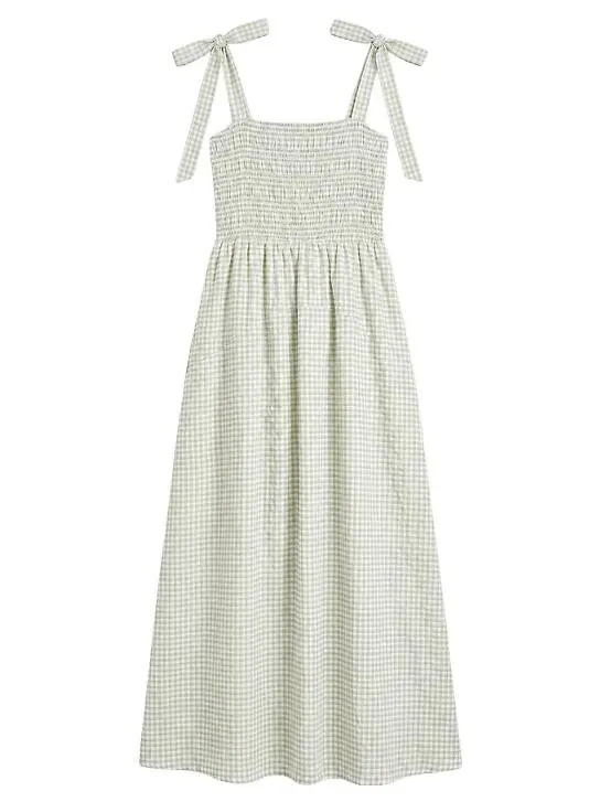 OMNES Dixie Tie-strap Cotton Maxi Dress - Mint / White Gingham
