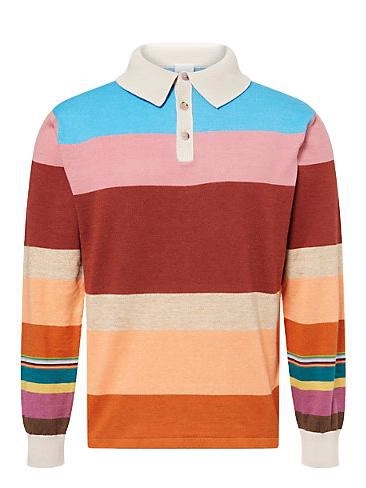 Paul Smith Colour-block Long-sleeve Cotton And Linen-blend Polo - Multi Coloured