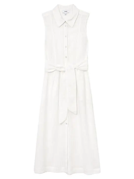 REISS Sleeveless Cotton Midi Dress - Ivory