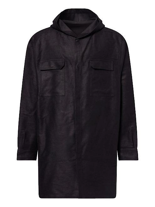 Rick Owens Longline Hooded Woven Shirt - Black