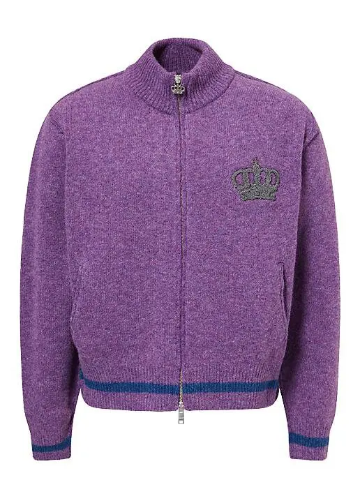 THAMES Logo Appliqué Zip-up Wool-blend Cardigan - Purple