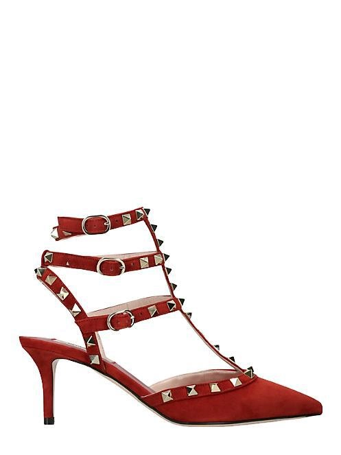 Valentino Garavani Rockstud Suede Courts With Adjustable Buckle Fastening - Wine