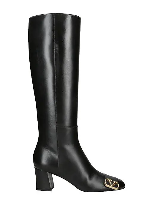 Valentino Garavani Vlogo Heeled Knee-high Leather Boots - Black
