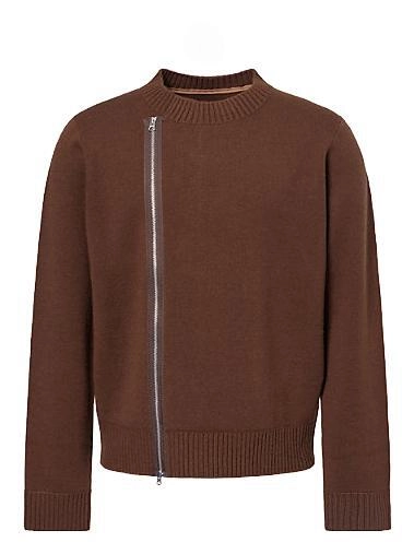 Sacai Zip Embroidered-logo Wool Jumper - Brown