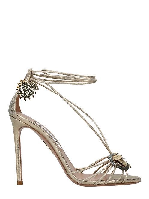 AQUAZZURA Night Stars Flat Leather Sandals - Silver
