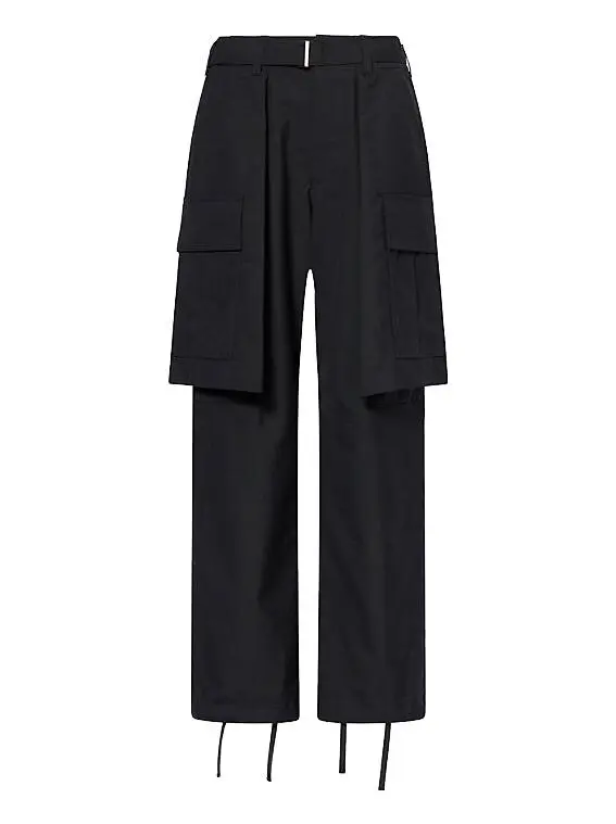 Sacai Straight-leg High-rise Wool-blend Cargo Trousers - Black