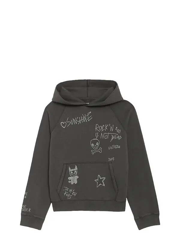 Zadig&Voltaire Georgy Rhinestone-embellished Relaxed-fit Cotton Hoody - Carbone