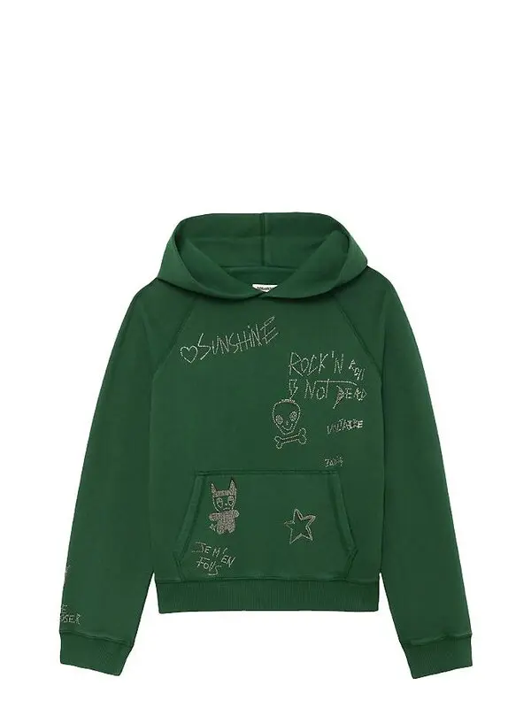 Zadig&Voltaire Georgy Rhinestone-embellished Relaxed-fit Cotton Hoody - Rain Forest