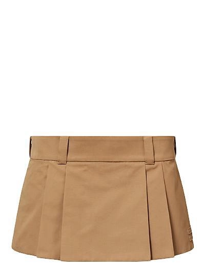 Miu Miu Logo-embroidered Pleated Cotton Mini Skirt - Sughero