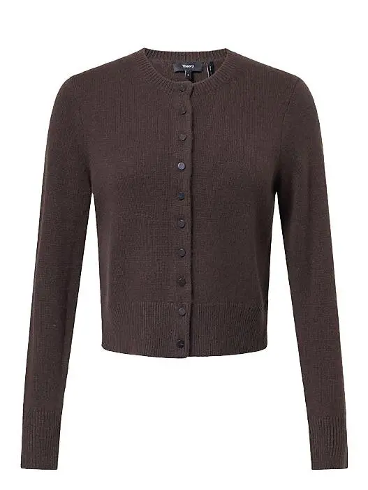 Theory The Button Cashmere Knit Cardigan - Cacao
