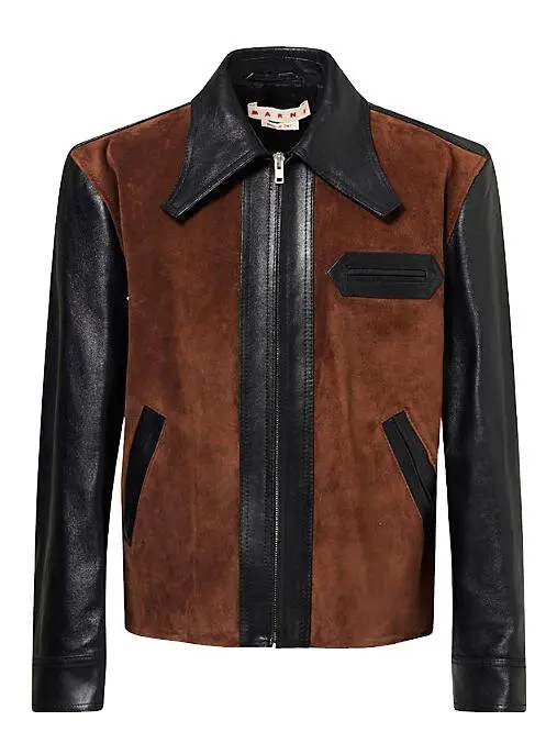 Marni Contrast Zip-up Leather Jacket - Black