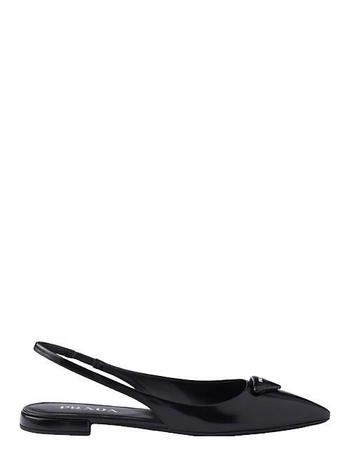Prada Brushed Leather Ballerina Slingbacks - Black