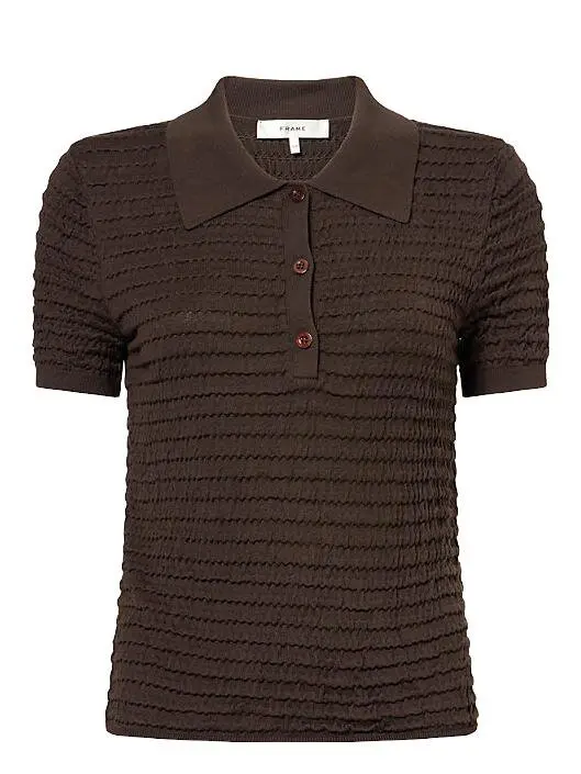FRAME Smocked Silk And Cotton-blend Polo Shirt - Chestnut