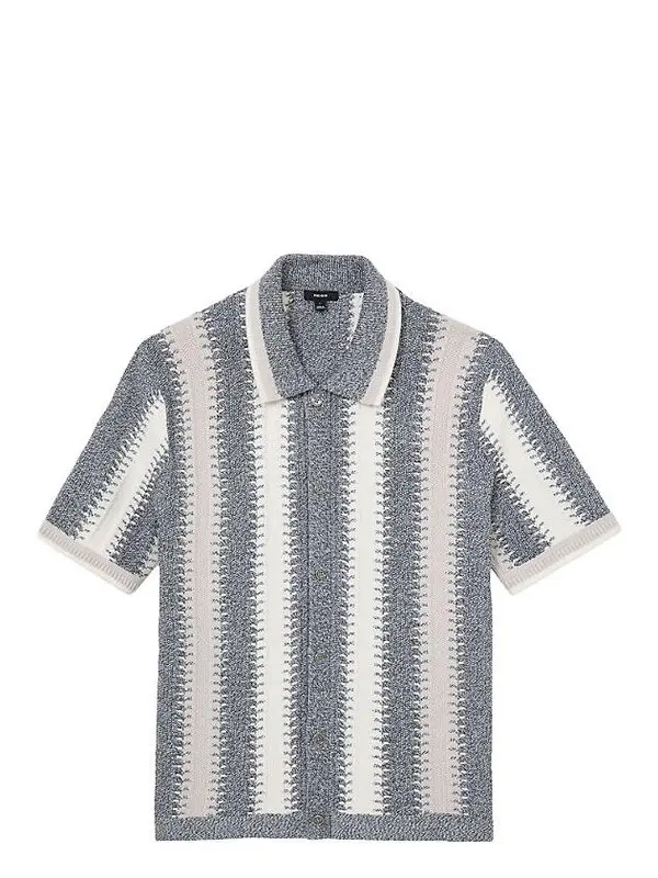 REISS Dale Striped Short-sleeve Knitted Shirt - Soft Blue White