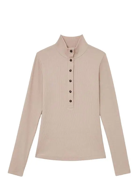 REISS Ida Funnel-neck Stretch-cotton Top - Neutral