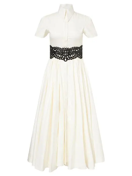 Mona Alshebil Gathered Belted Cotton Maxi Dress - Ivory
