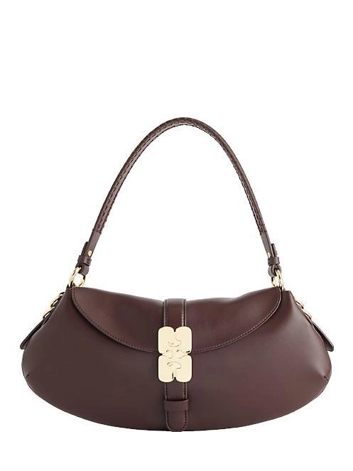 GANNI Leather Shoulder Bag With Magnetic Clasp - Chicory Coffee