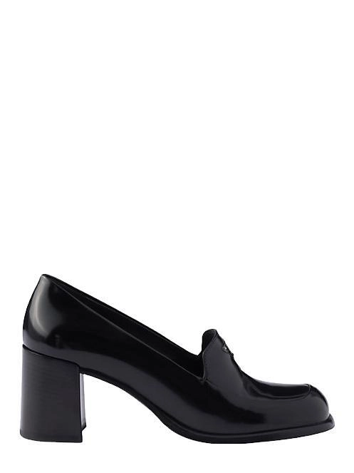 Prada Brushed Leather Heeled Loafers - Black