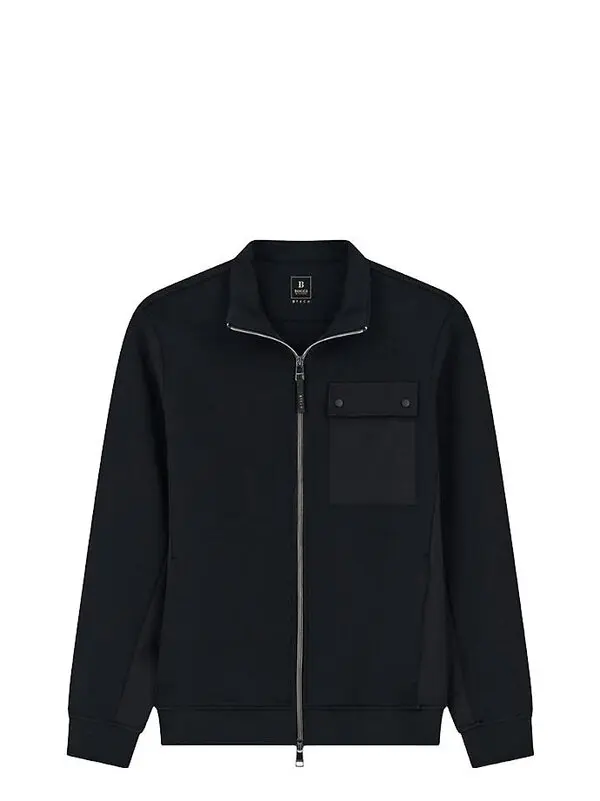 Boggi Milano Zip-up Cotton-blend Sweatshirt With Patch Pocket - Black