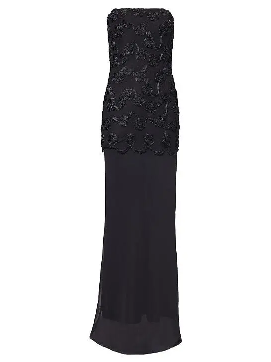 ROTATE BY BIRGER CHRISTENSEN Strapless Floral Embroidered Mesh Maxi Dress - Black