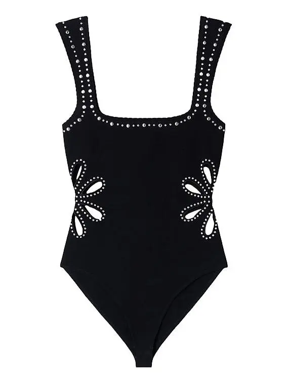 Sandro Studded Square Neck Bodysuit - Black