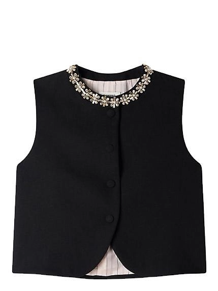 Sandro Sleeveless Jewel-neck Wool Jacket - Black