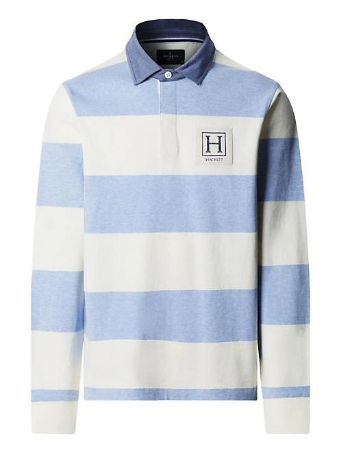HACKETT Heritage H-stripe Cotton Rugby Shirt - Summer Blue
