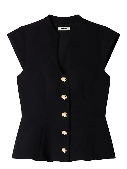 Sandro Buttoned Peplum Woven Top - Black
