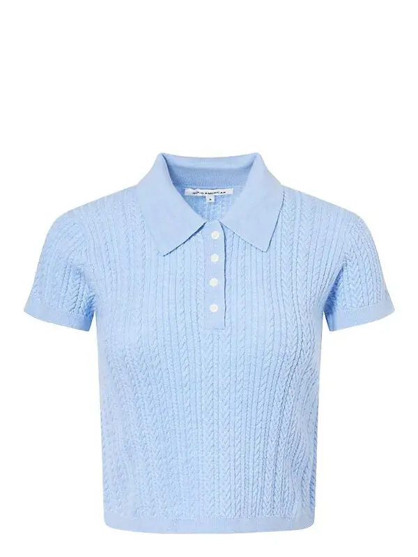 Good American The Micro Cable-knit Merino Wool Polo Top - Sky