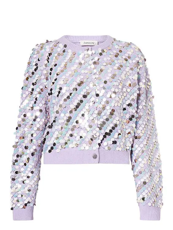 ZANKOV Paillette Embellished Wool-blend Cardigan - Lavender