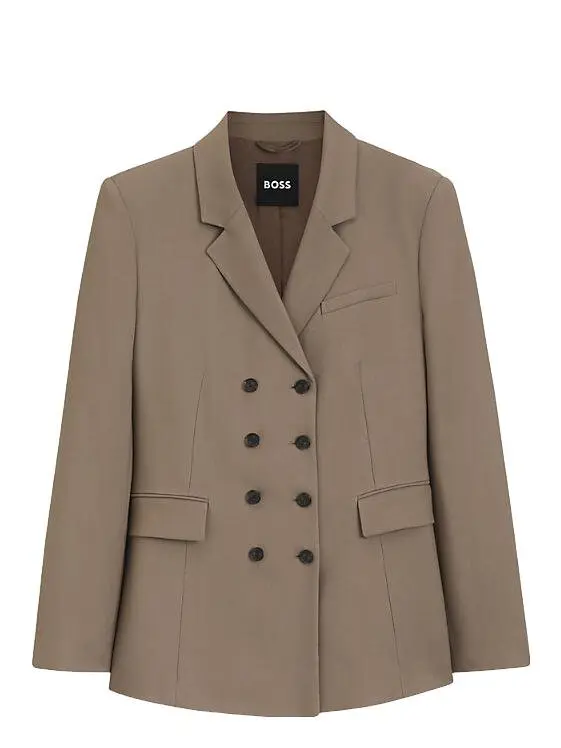 BOSS Double-breasted Slim-fit Gabardine-twill Blazer - Brown Overflow