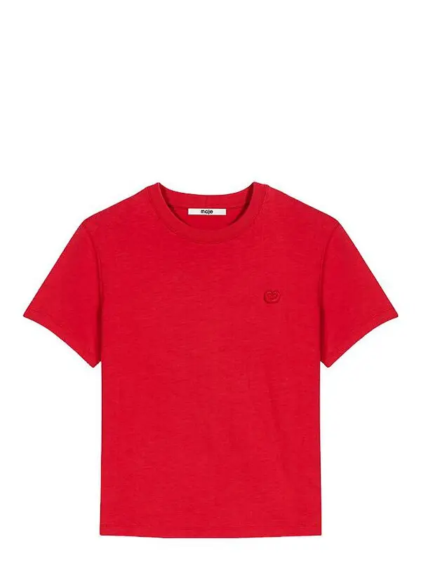 Maje Relaxed-fit Embroidered Cotton-jersey T-shirt - Red