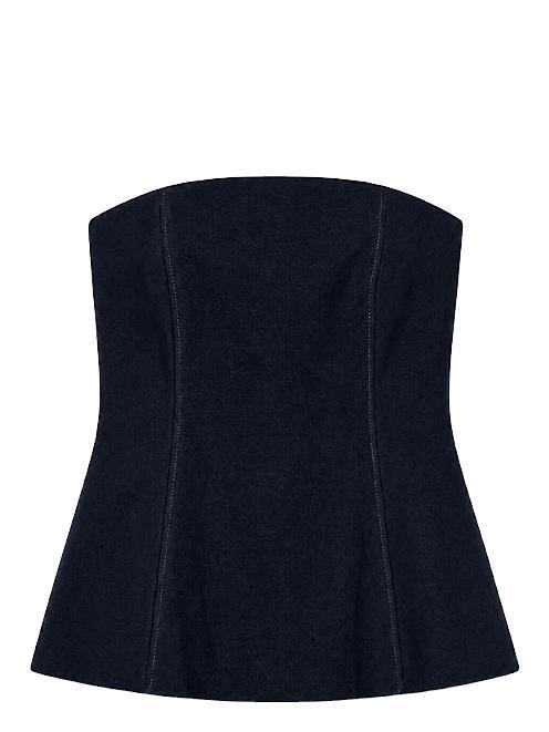 OMNES Etta Strapless Linen-blend Top - Navy