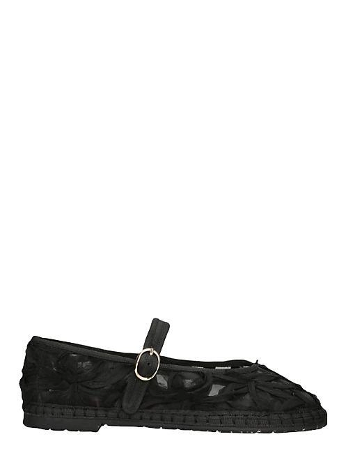 FLABELUS Pierre Lace Velvet Ballet Flats - Black
