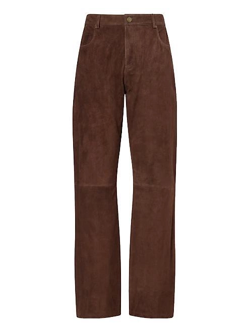 ARMA Suede Straight-leg Trousers - Mud Brown